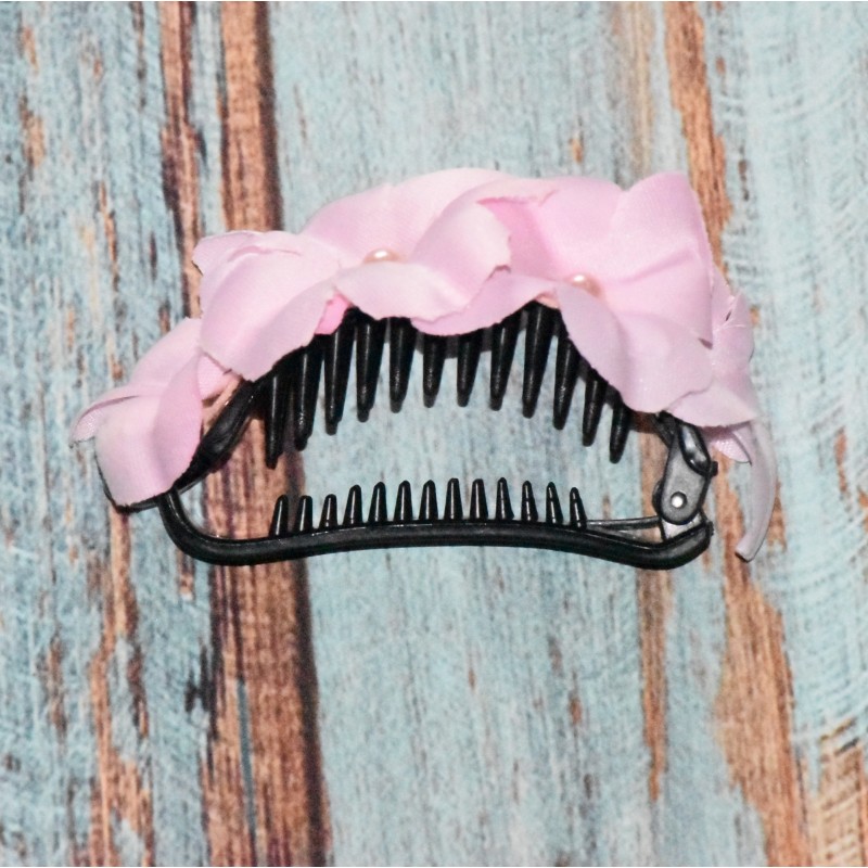 Pince à cheveux à clipser, fleurs rose pâle